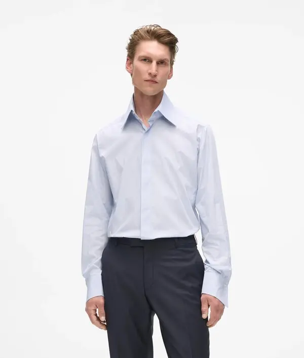 Karl Lagerfeld Modern-fit High-stand Collar Shirt - Navy