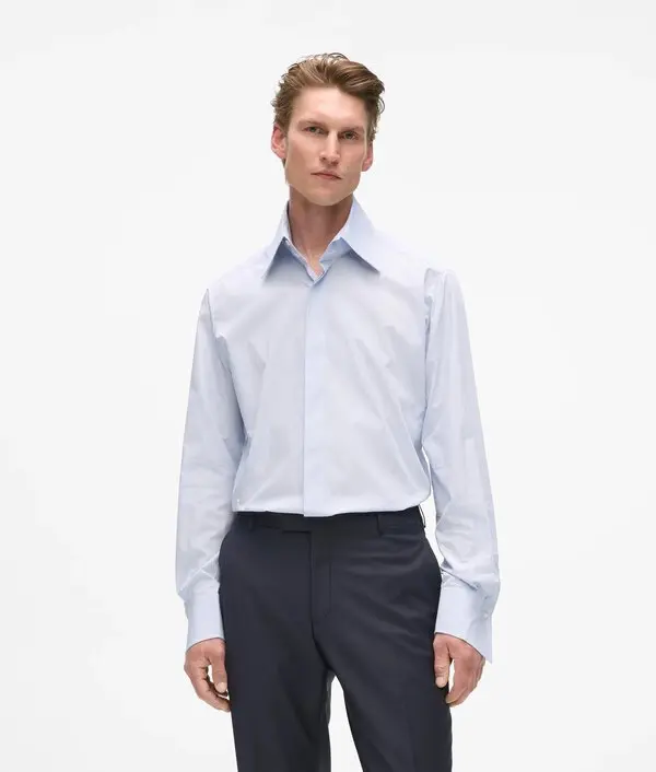 Karl Lagerfeld Modern-fit High-stand Collar Shirt - Navy