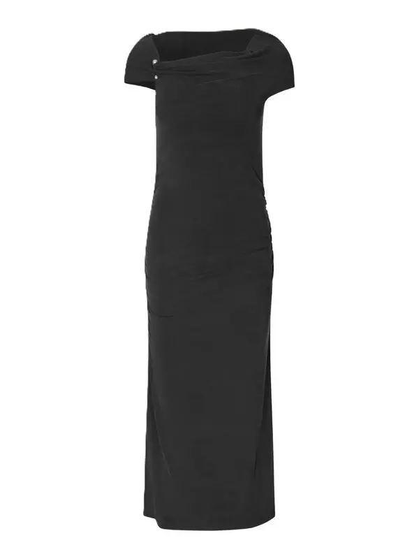 Stine Goya One Shoulder Draped Midi Dress - Black