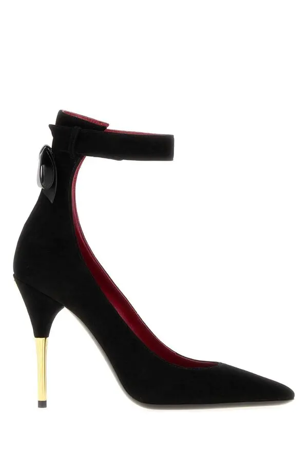 Valentino Garavani Suede Pumps With Ankle Strap - Black