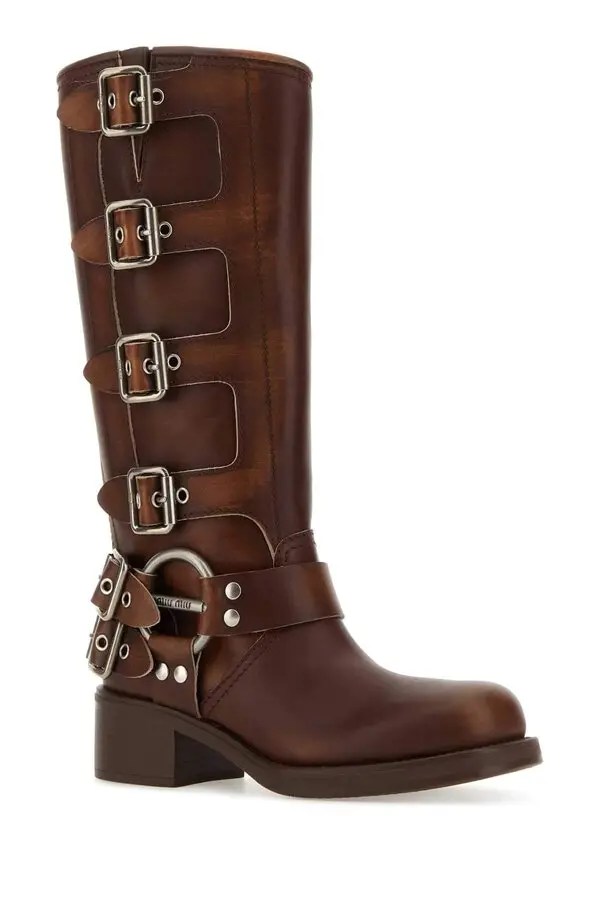 Miu Miu Leather Buckled Boots