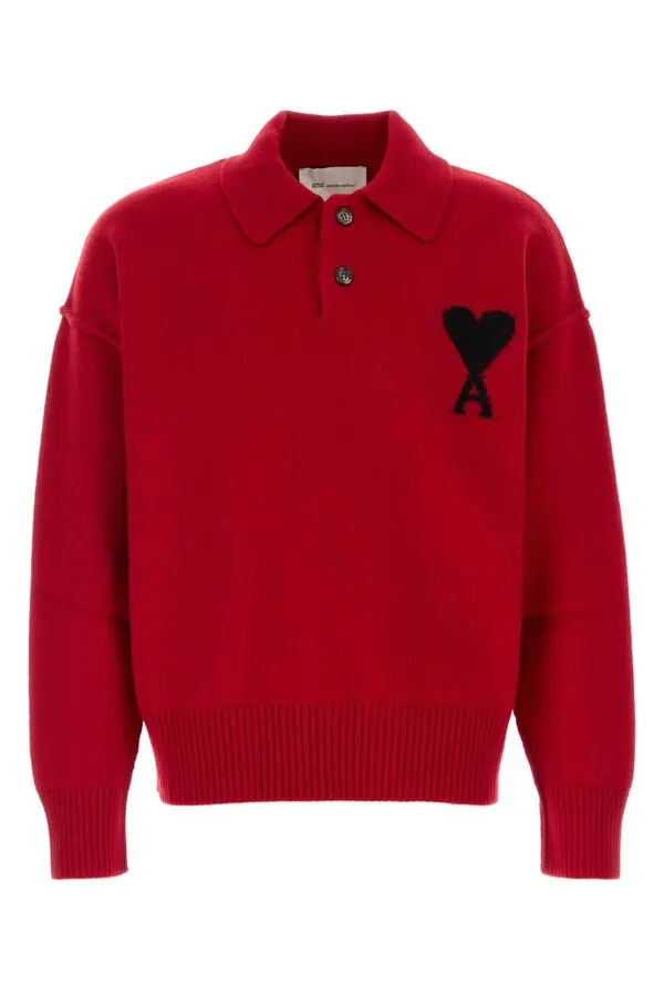 AMI Paris Wool Polo Shirt - Red