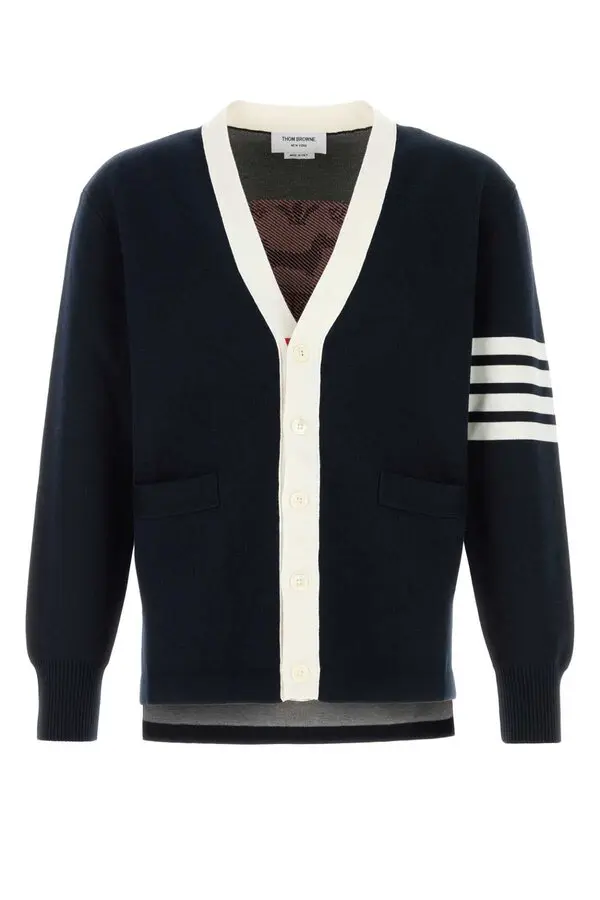 Thom Browne Midnight Cotton Blend Cardigan - Blue