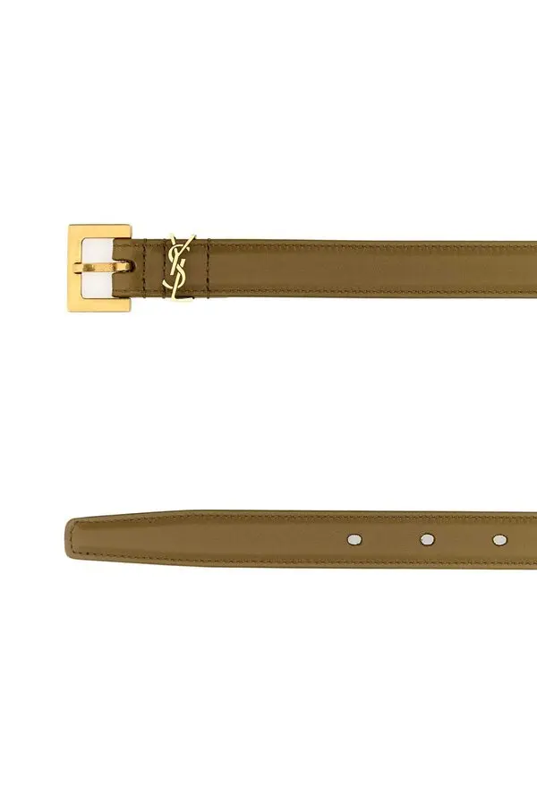 Saint Laurent Leather Belt With Antiqued Golden Metal - Green