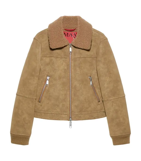 Max & Co. Faux Shearling Collar Aviator Coat - Brown