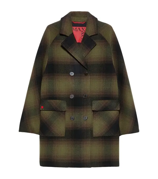 Max & Co. Virgin Wool Blurred Check Coat - Green