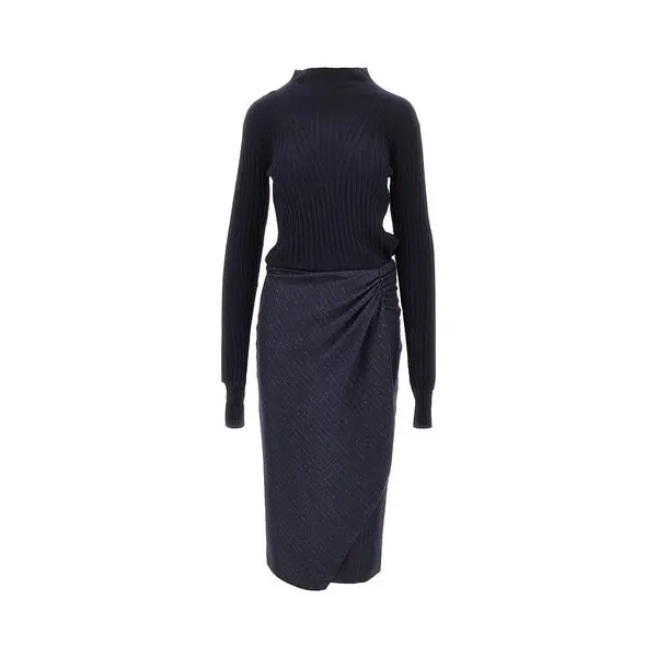 Pinko Knitted Midi Skirt With Pinstriped Skirt
