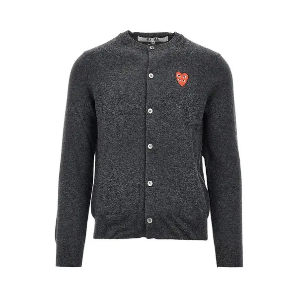 Play Comme Des Garcon Wool Cardigan With Heart Patch - Grey