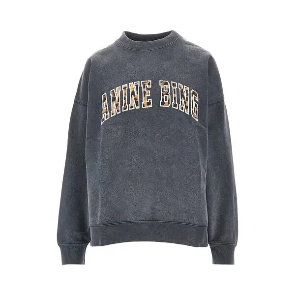 ANINE BING Miles Crewneck Sweatshirt With Embroidered Logo - Grey