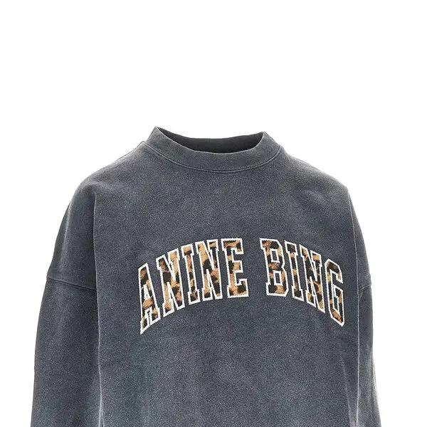 ANINE BING Miles Crewneck Sweatshirt With Embroidered Logo - Grey