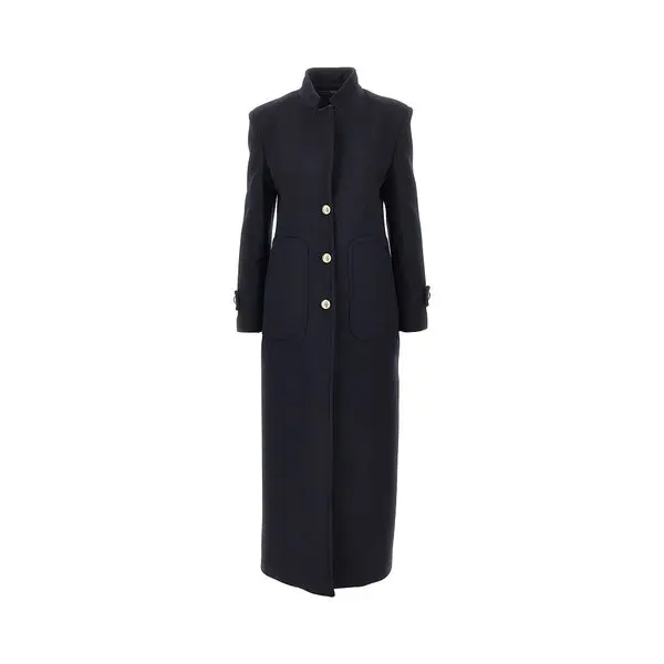 Pinko Wool-blend Long Coat With Antique Gold Buttons