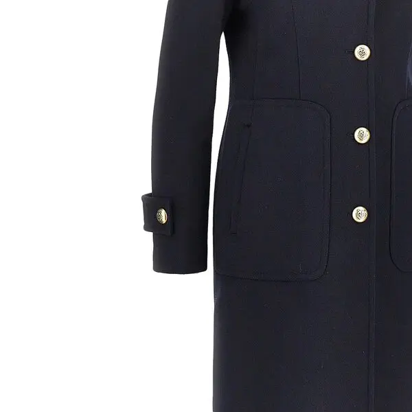 Pinko Wool-blend Long Coat With Antique Gold Buttons