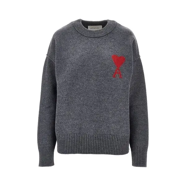 AMI Paris De Coeur' Crewneck Sweater - Grey
