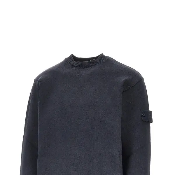 Stone Island Cotton-blend Crewneck Sweater With Logo Badge - Blue