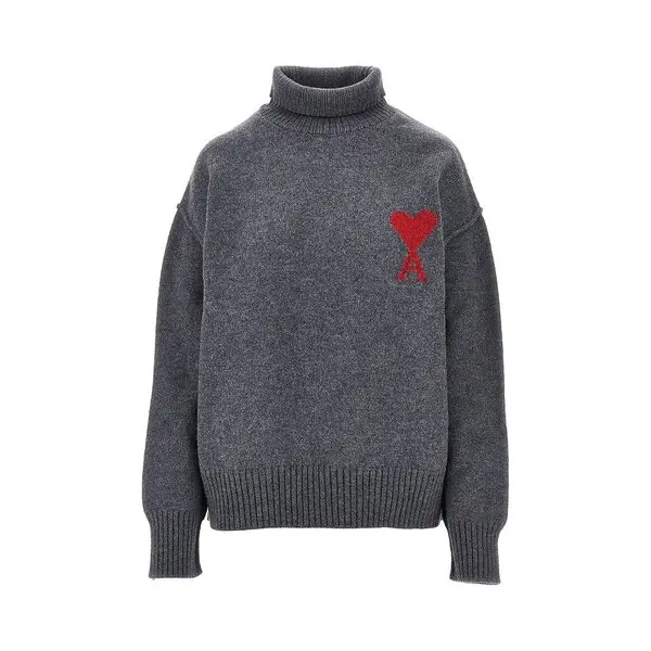 AMI Paris De Coeur' Turtleneck Sweater - Grey