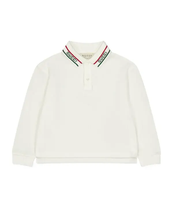 Gucci Long Sleeve Polo Top With Striped Collar
