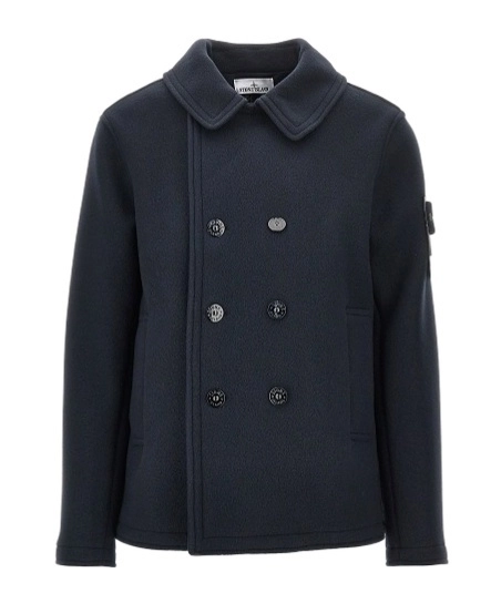 Stone Island Double-breasted Wool Coat - Blue