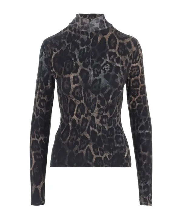 Just Cavalli Animal-print Zip-neck Knit Top