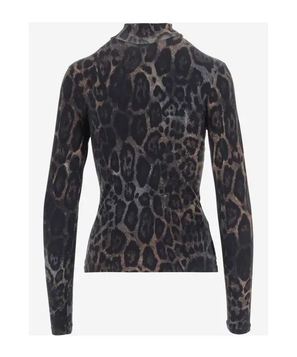 Just Cavalli Animal-print Zip-neck Knit Top