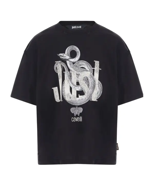 Just Cavalli T-shirt With Serpent Logo Print - Black