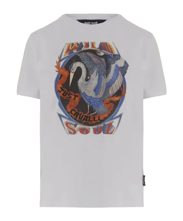 Just Cavalli Rhinestone Embellished Graphic T-shirt - White