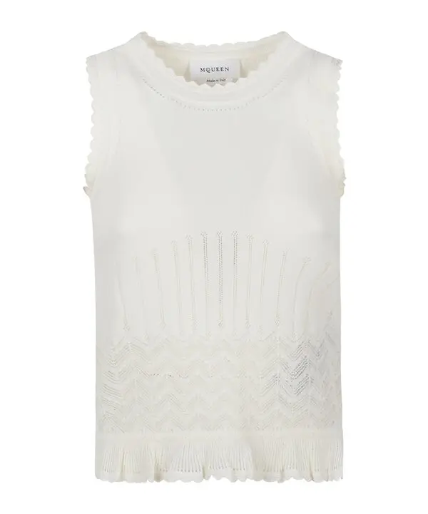 Alexander McQueen Knitted Ruffle-trim Tank Top - Ivory