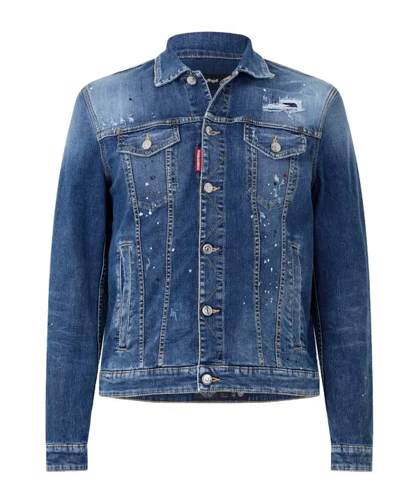 Dsquared2 Ripped Splatter Print Denim Jacket - Blue