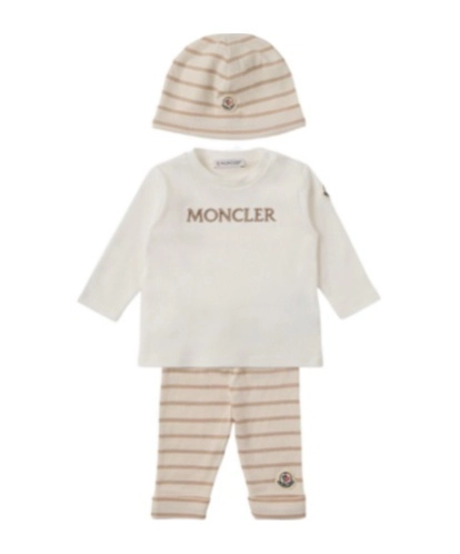 Moncler Striped Cotton Interlock Set With Embroidered Logo And Bonnet