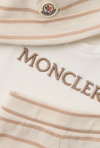 Moncler Striped Cotton Interlock Set With Embroidered Logo And Bonnet
