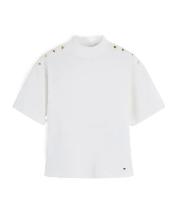 Tommy Hilfiger Mock Neck T-shirt With Embellished Shoulders