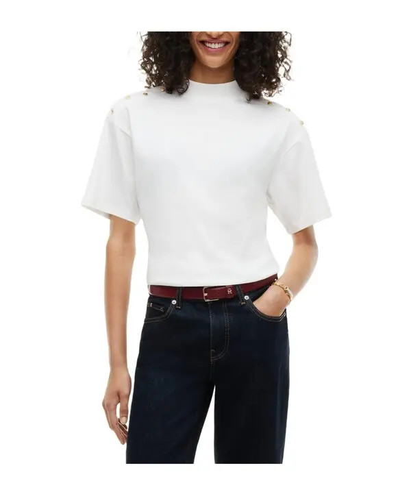 Tommy Hilfiger Mock Neck T-shirt With Embellished Shoulders