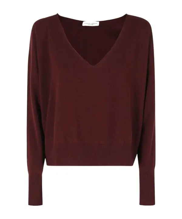 ROBERTO COLLINA Relaxed Vneck Cropped Knit Sweater - Wine Red