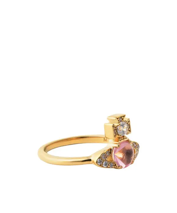 VIVIENNE WESTWOOD Gold Toned Sterling Silver Orb Ring With Pink Stone - No