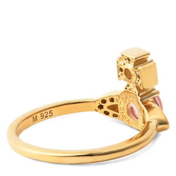 VIVIENNE WESTWOOD Gold Toned Sterling Silver Orb Ring With Pink Stone