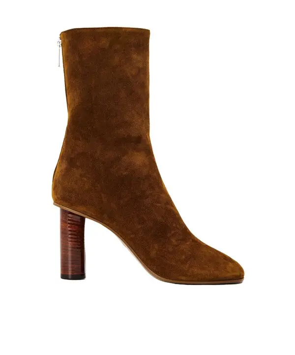 Paris Texas Suede Block Heel Ankle Boots With Wooden Effect Heel