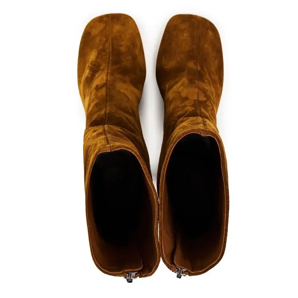 Paris Texas Suede Block Heel Ankle Boots With Wooden Effect Heel