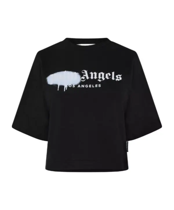Palm Angels Spray T Cropped Crop Top - Black