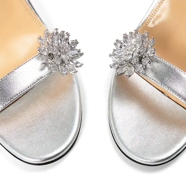 MACHMACH Mach & Mach Open-toe Stiletto Slingback Sandal With Crystal Flower Ornament