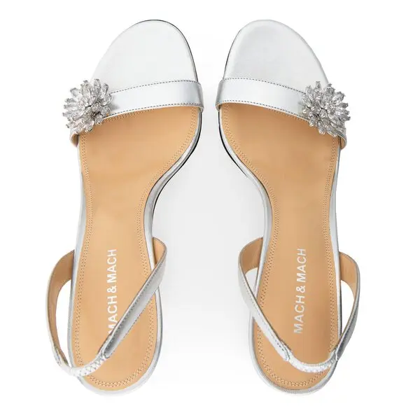 MACHMACH Mach & Mach Open-toe Stiletto Slingback Sandal With Crystal Flower Ornament