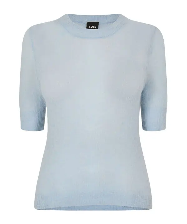 Hugo Boss Fitted Crewneck Midsleeve Knit Top
