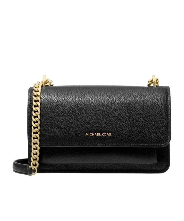 Michael Kors Flap Grained Leather Crossbody Bag - Black