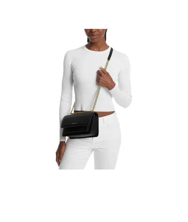 Michael Kors Flap Grained Leather Crossbody Bag - Black