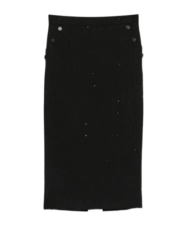 ERMANNO FIRENZE Crystal-embellished Pinstriped Skirt - Black