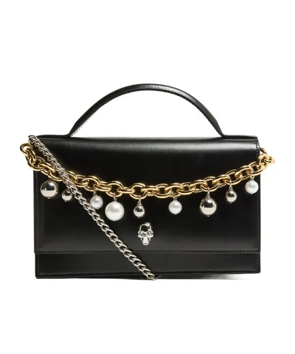 Alexander McQueen Smooth Leather Shoulder/crossbody Bag With Decorative Chain Strap - Black