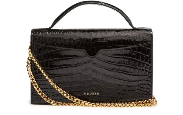 Alexander McQueen Croc-embossed Shoulder Bag With Chain Strap - Black
