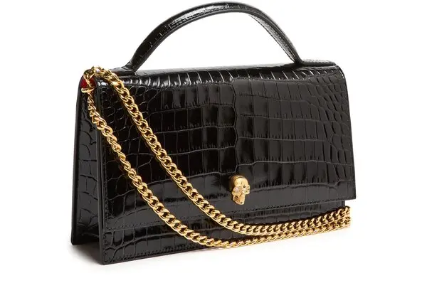 Alexander McQueen Croc-embossed Shoulder Bag With Chain Strap - Black