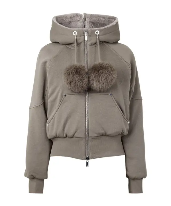 Moose Knuckles Taupe Cropped Zipup Hoodie - Gray