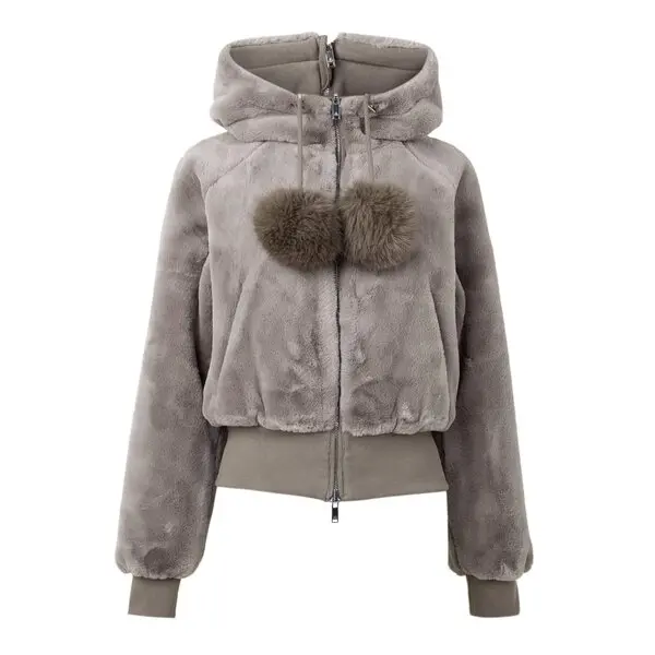 Moose Knuckles Taupe Cropped Zipup Hoodie