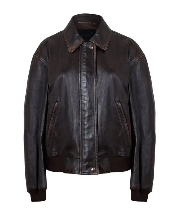 Prada Leather Bomber Jacket - Black