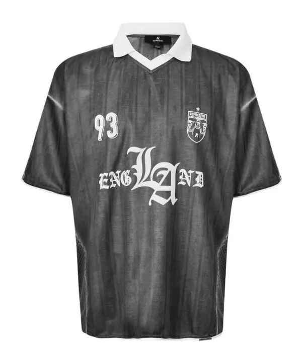 REPRESENT Collared Short Sleeve Jersey With Vintage Washed Fabric And Graphic Print